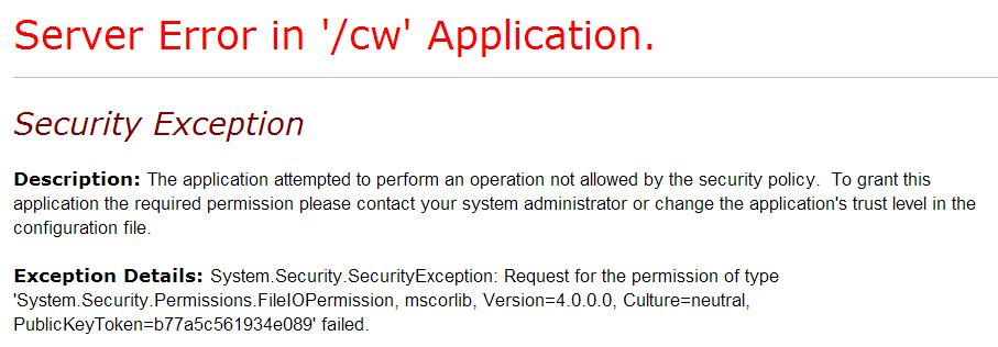 Solved: "Application trust level" error on ASP.NET pages - port135.com
