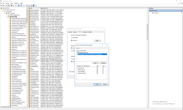 DCOM 10016 Local Activation permission for the COM Server (Solved)