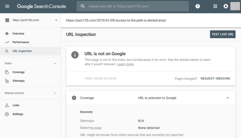 Crawl Issue (Google Search Console - AMP) - port135.com