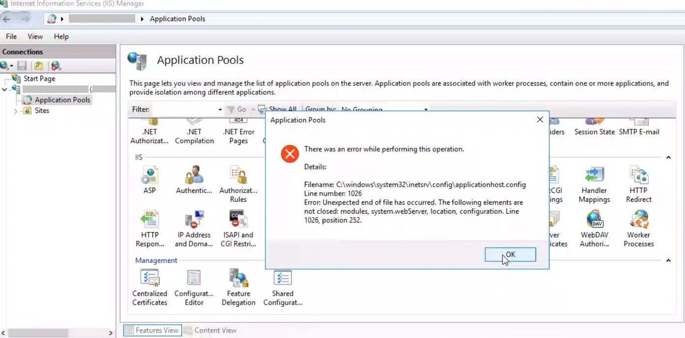 Unexpected end of file has occurred (There was an error while ...